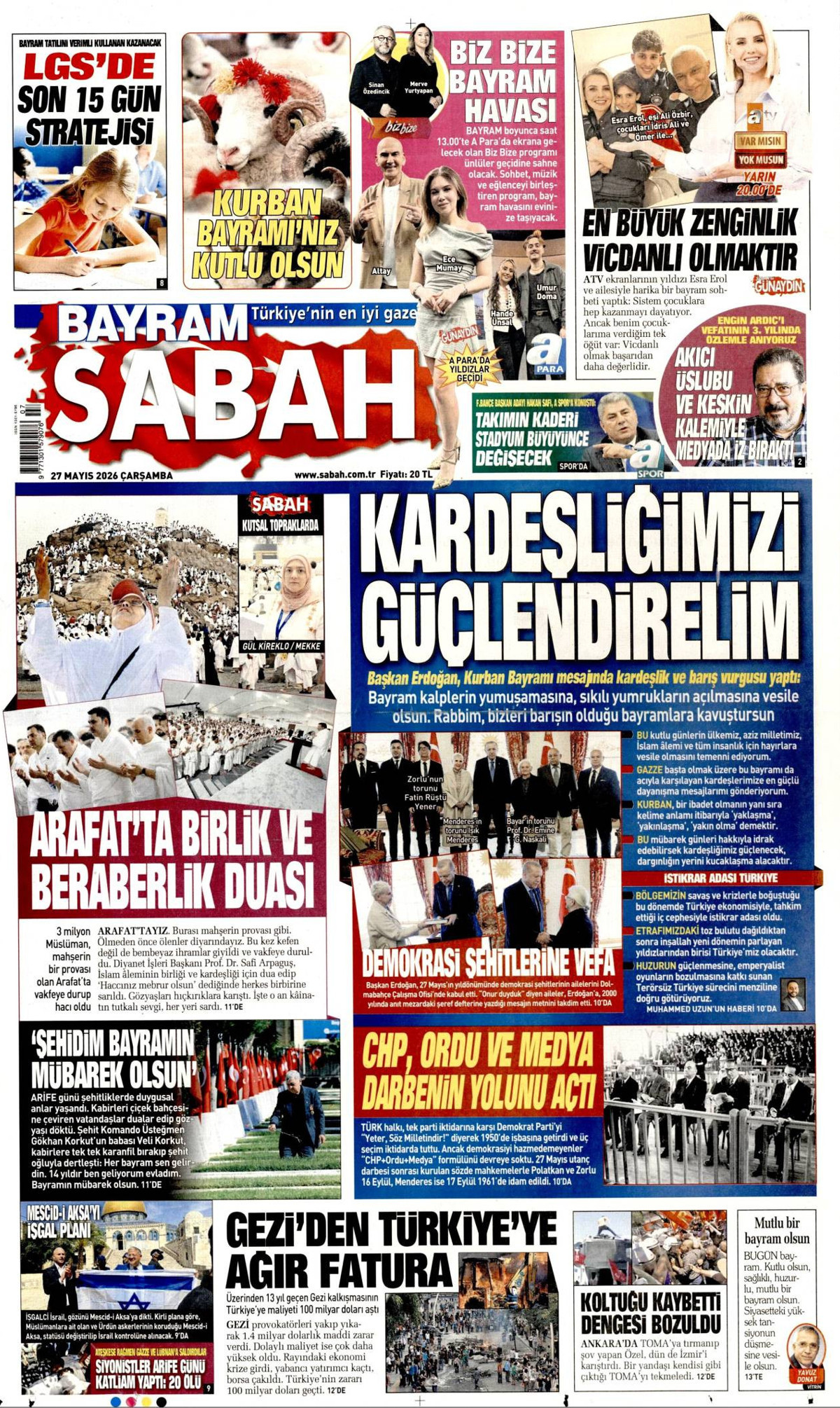Sabah Gazetesi Manşeti - Aydınlık